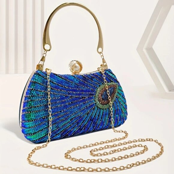 Bags | Sequined Peacock Feather Bag | Poshmark